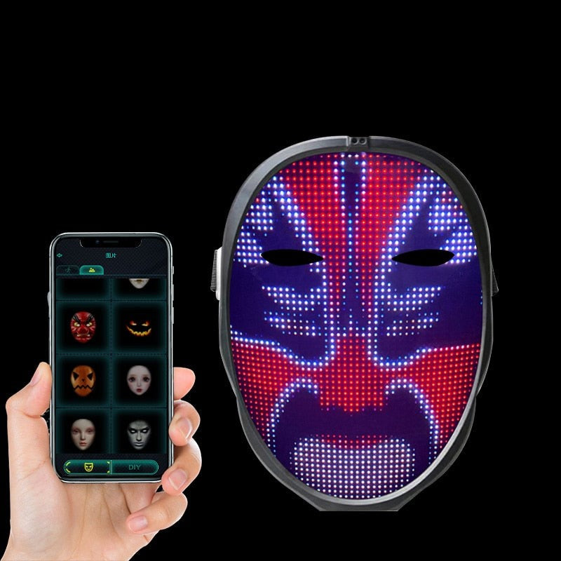 LED Face Transformation Mask Genopladelig maske med app-kontrol ...